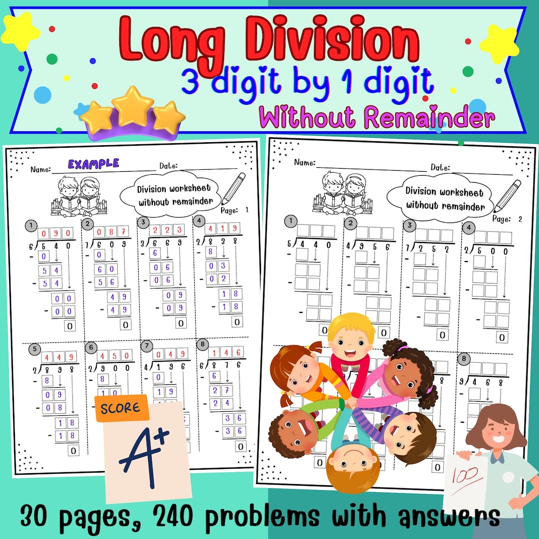 Long Division Worksheets: 3-digit by 1-digit (no Remainders) - Etsy