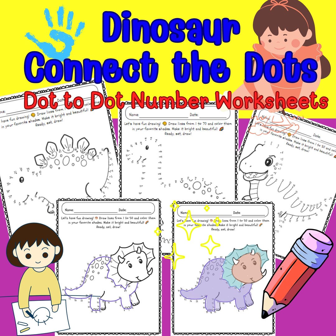 Dinosaur Dot to Dot Worksheet Connect the Dots With Numbers / Printable ...