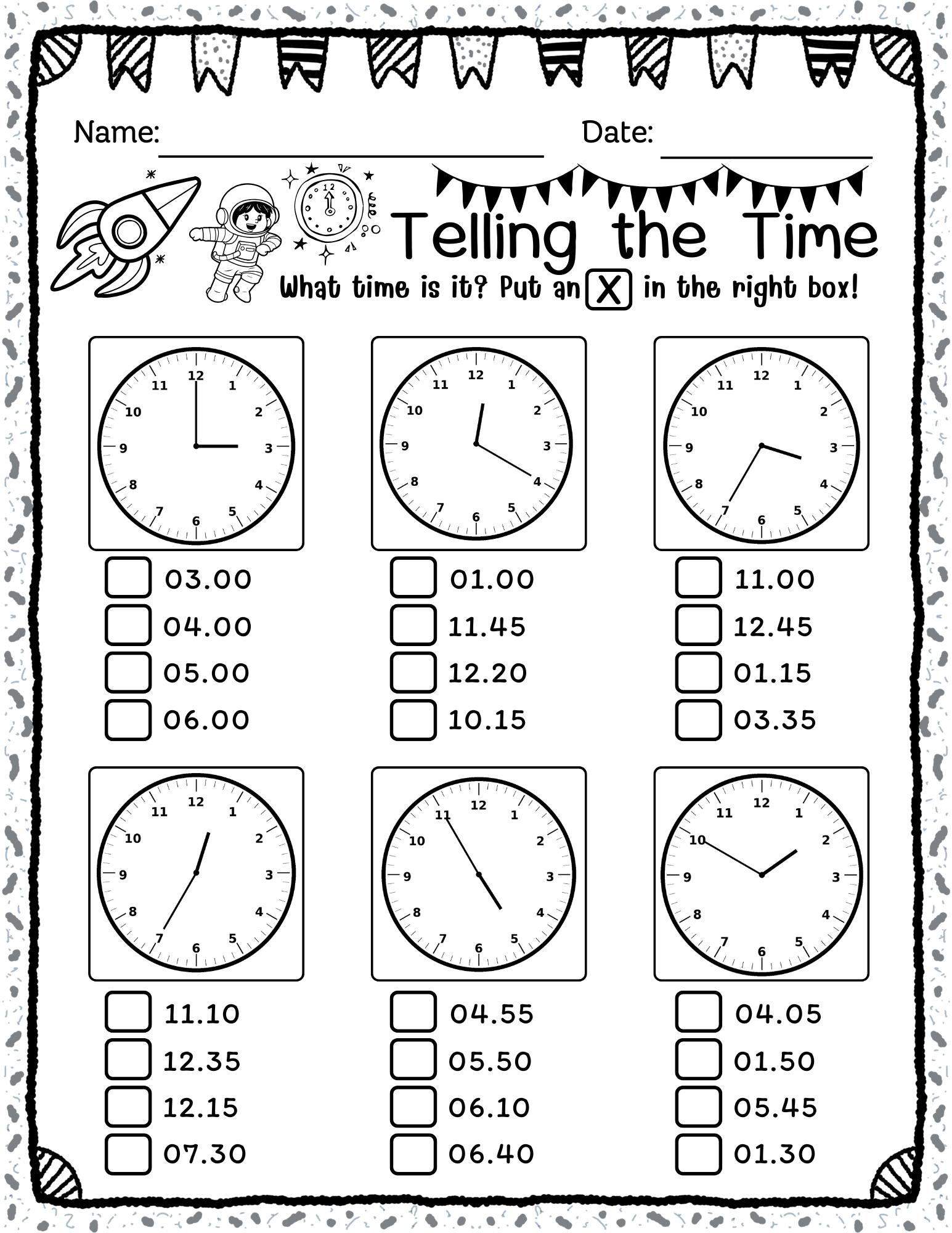Telling Time Fun : Space-themed Clock Worksheets & Hands-on Activities ...