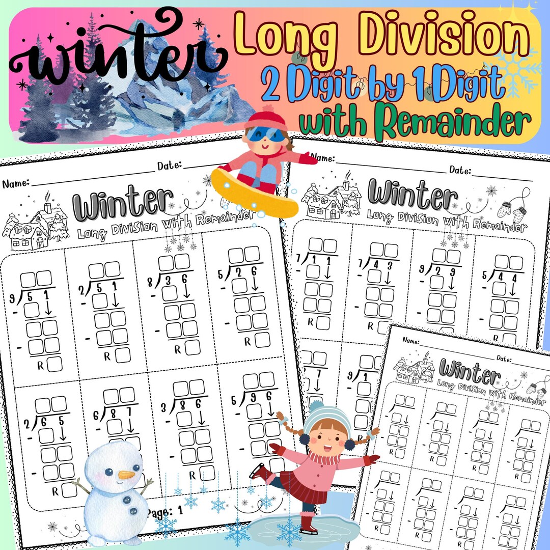 Winter Long Division Fun: 2-digit by 1-digit With Remainders + Template ...