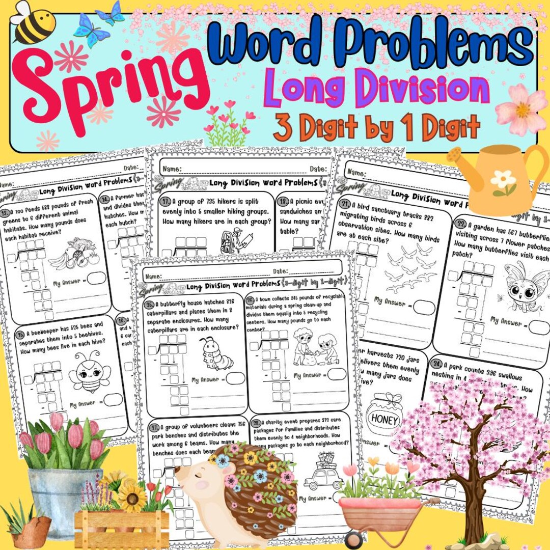 Spring Long Division Word Problems | 3-digit ÷ 1-digit | 100 Problems ...