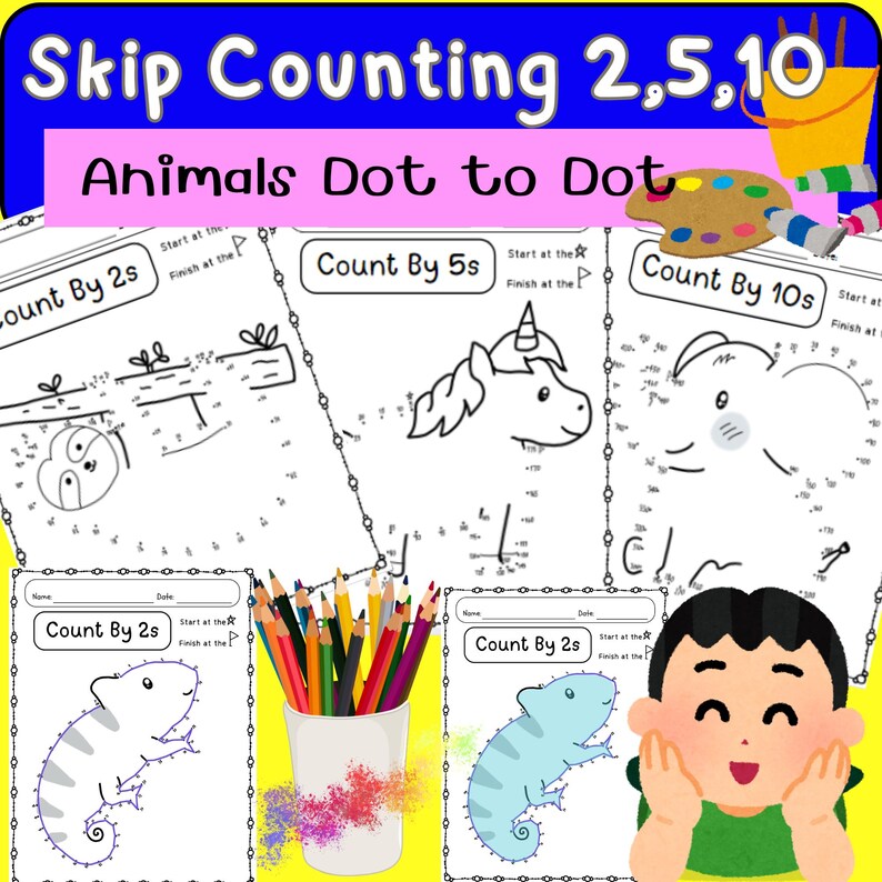 Dot to Dot, Animals Connect the Dots, Skip Counting by 2s, 5s, 10s ...