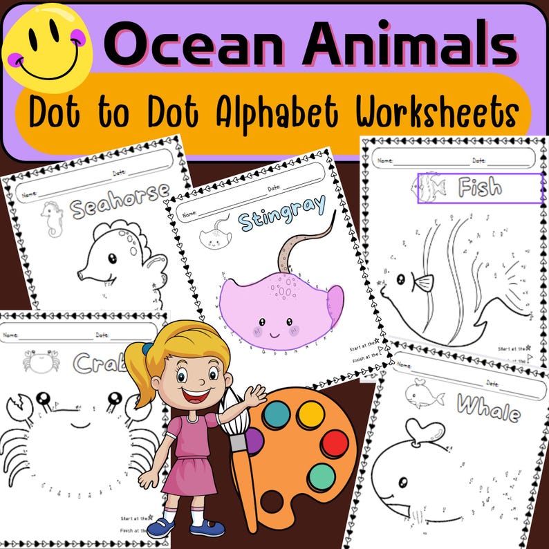 Ocean Animals Connect the Dots - Dot to Dot Alphabet Worksheets ...