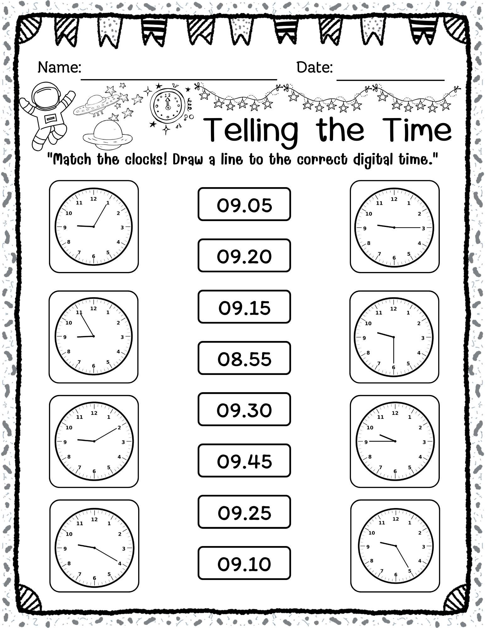 Telling Time Fun : Space-themed Clock Worksheets & Hands-on Activities ...
