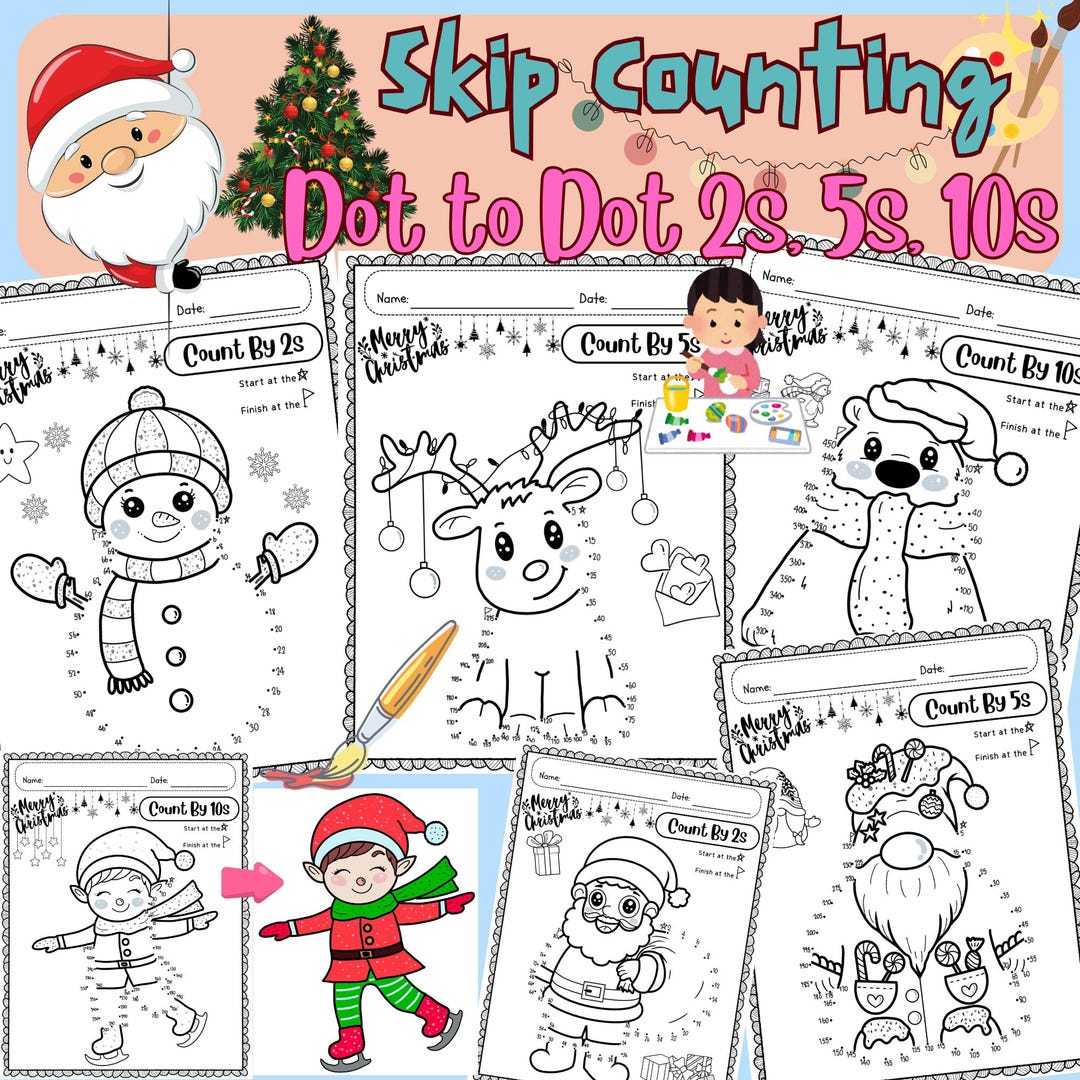 Merry Christmas Skip Counting Dot to Dot: Skip Counting by 2s, 5s, and ...