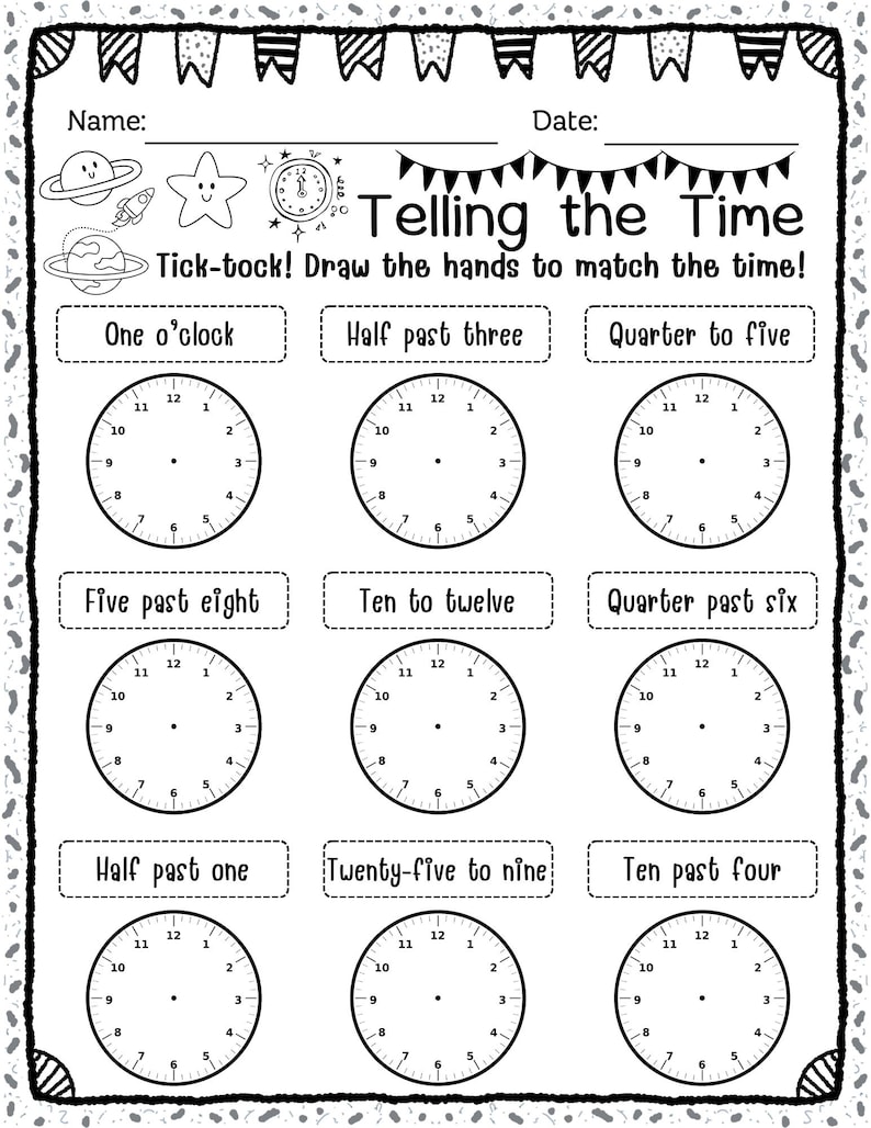 Telling Time Fun : Space-themed Clock Worksheets & Hands-on Activities ...