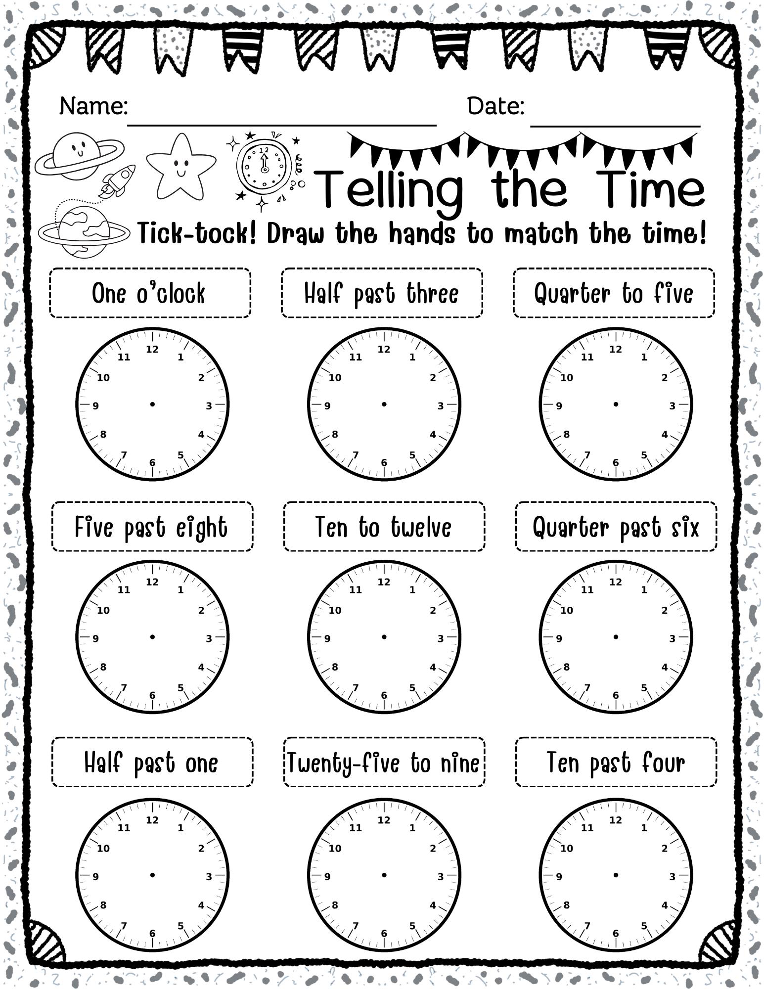Telling Time Fun : Space-themed Clock Worksheets & Hands-on Activities ...