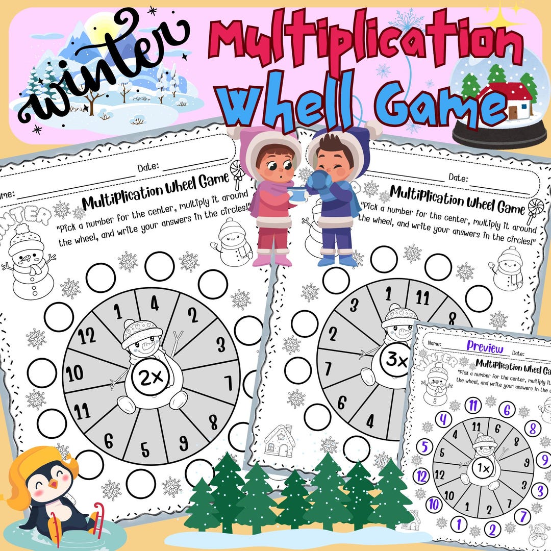 Winter Multiplication Wheel Game 12 Fun Practice Pages With Editable ...