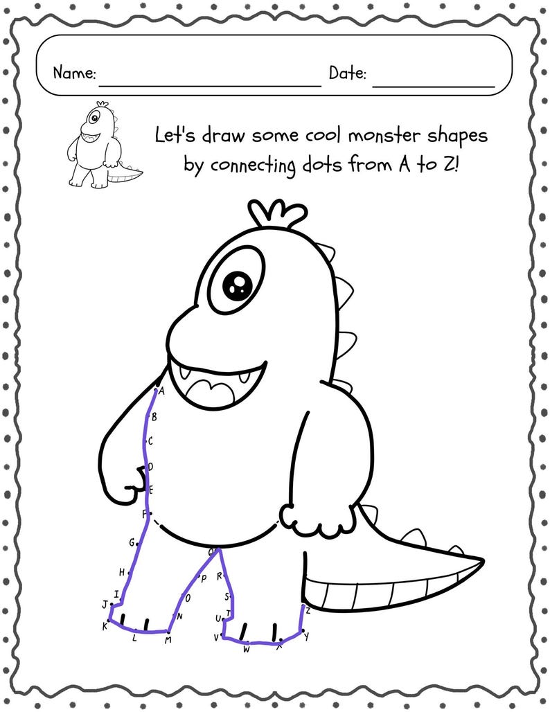 Monster Alphabet Dot-to-dot Worksheets | Letter Recognition & Fine ...