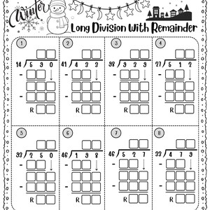 Winter Long Division: 3-digit by 2-digit With Remainders template ...