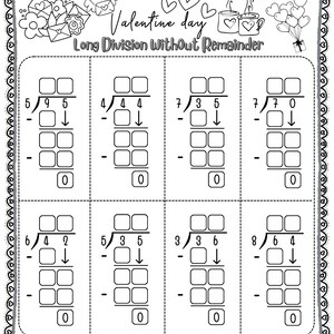 Valentine's Day Long Division Worksheets: 2-digit by 1-digit (no ...