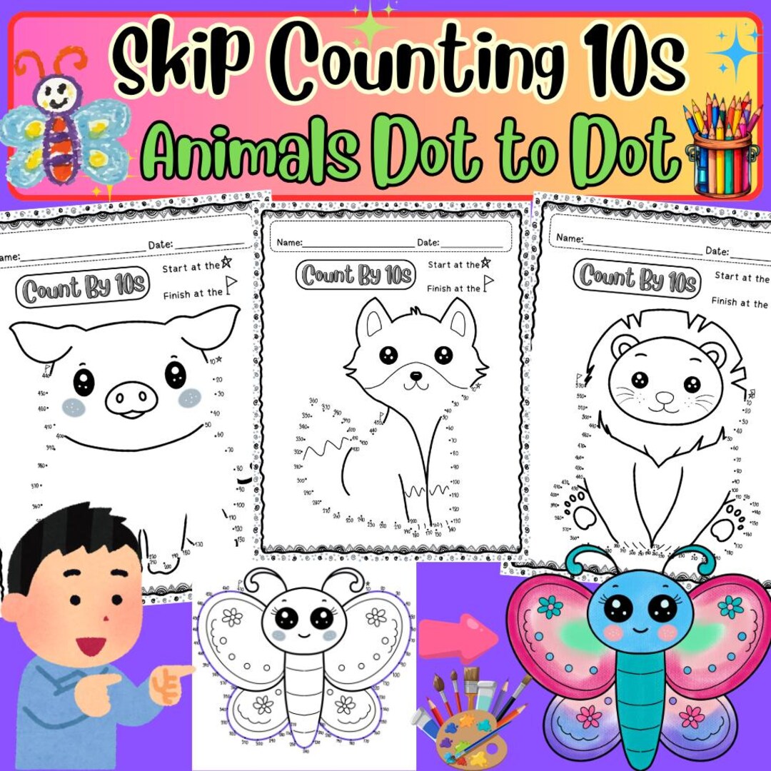Skip Counting by 10s Dot to Dot | Fun Animal-themed Math Worksheets ...