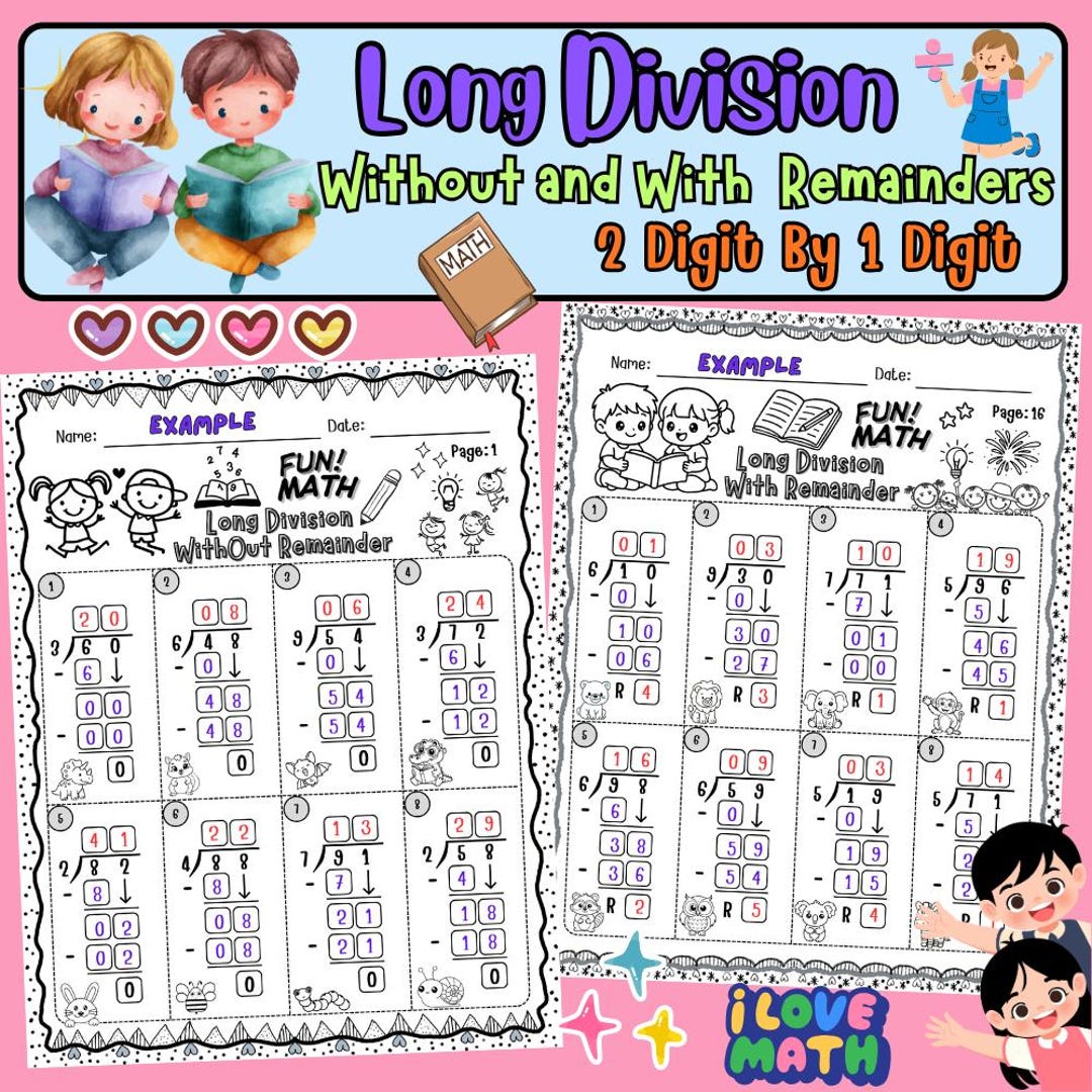 2 Digit by 1 Digit Long Division Worksheets - With and Without ...
