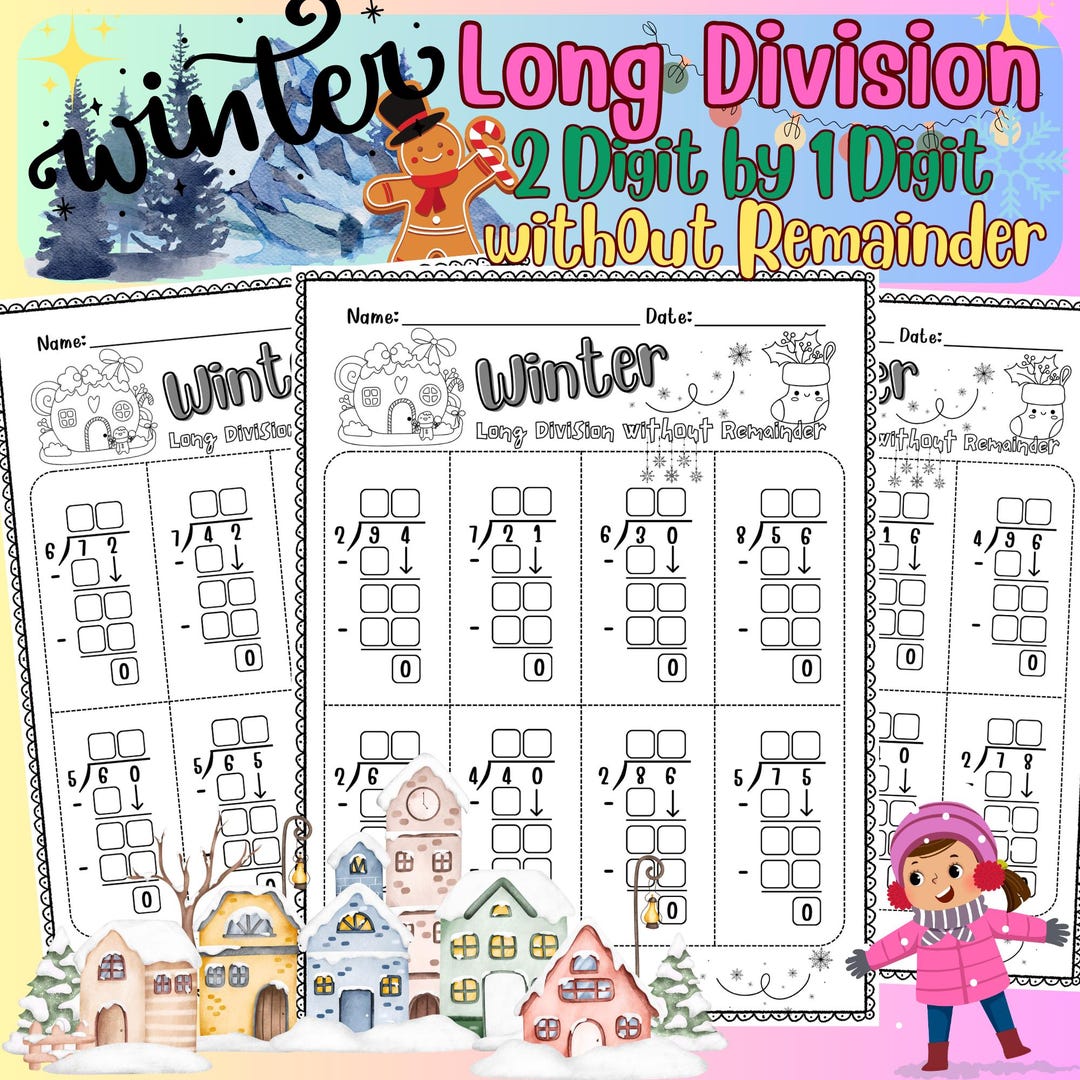 Winter Long Division Worksheets (2-digit by 1-digit, No Remainders ...