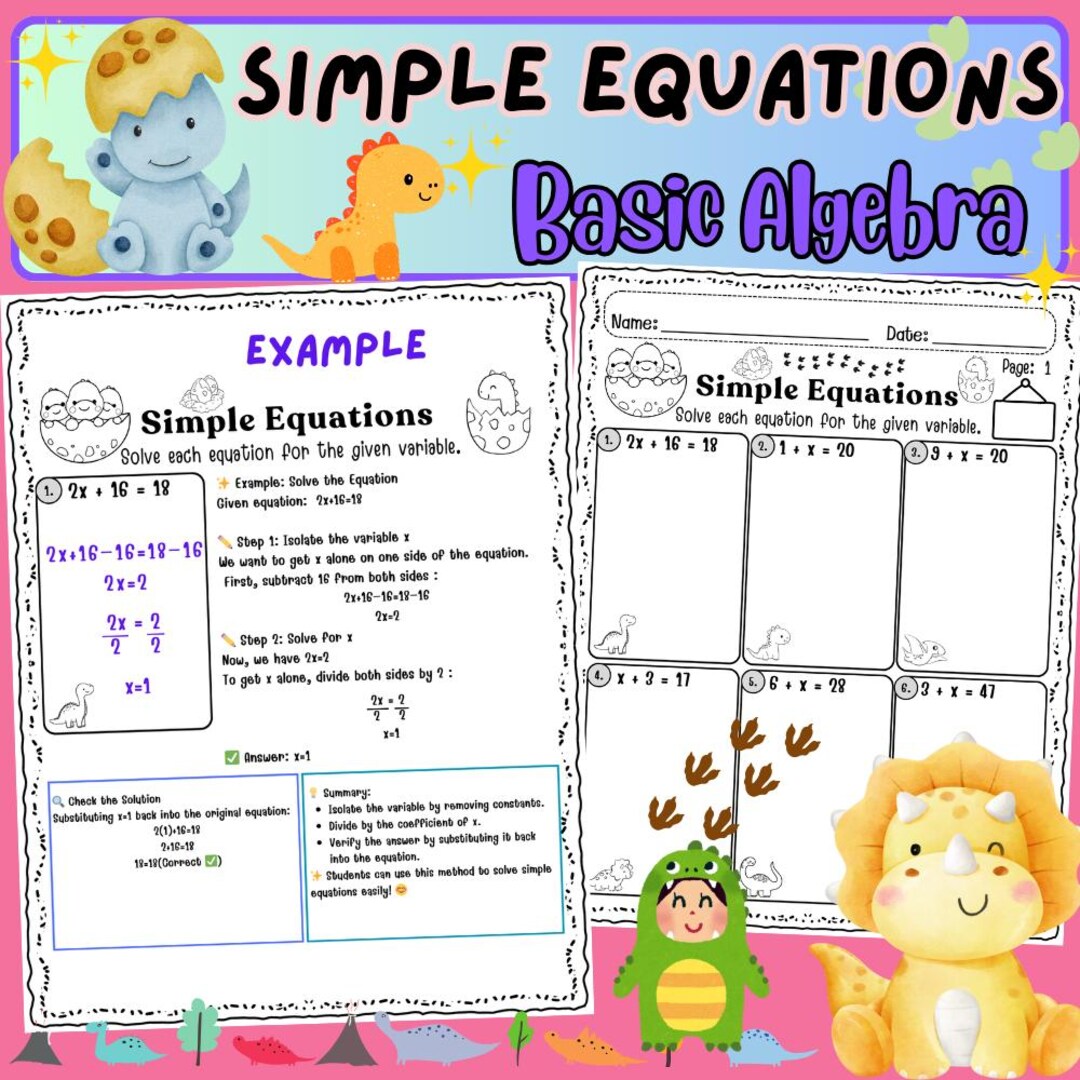 Basic Algebra: Simple Equations | 30 Printable Worksheets + Answer Key ...