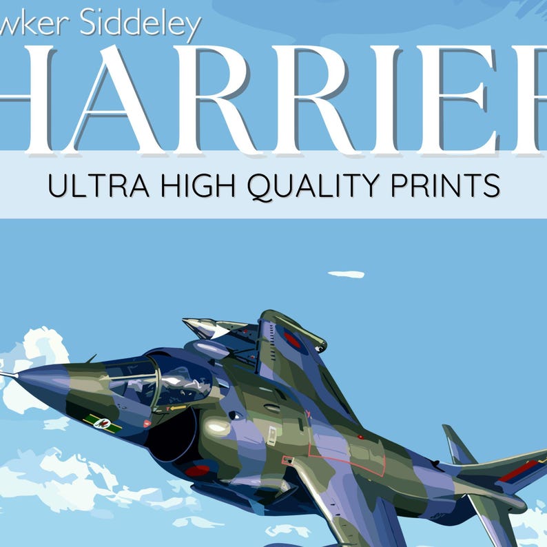 Hawker Siddeley Harrier Jet Poster – Iconic British Aircraft Over Lake ...