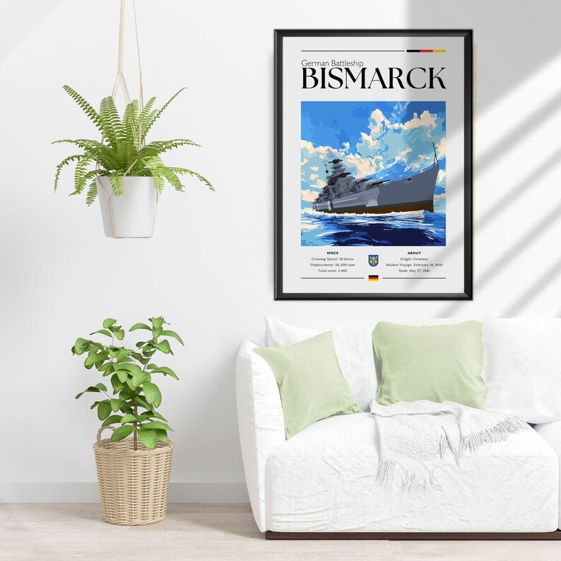 German Battleship Bismarck Poster, Print, Wall Art, Maritime Art ...