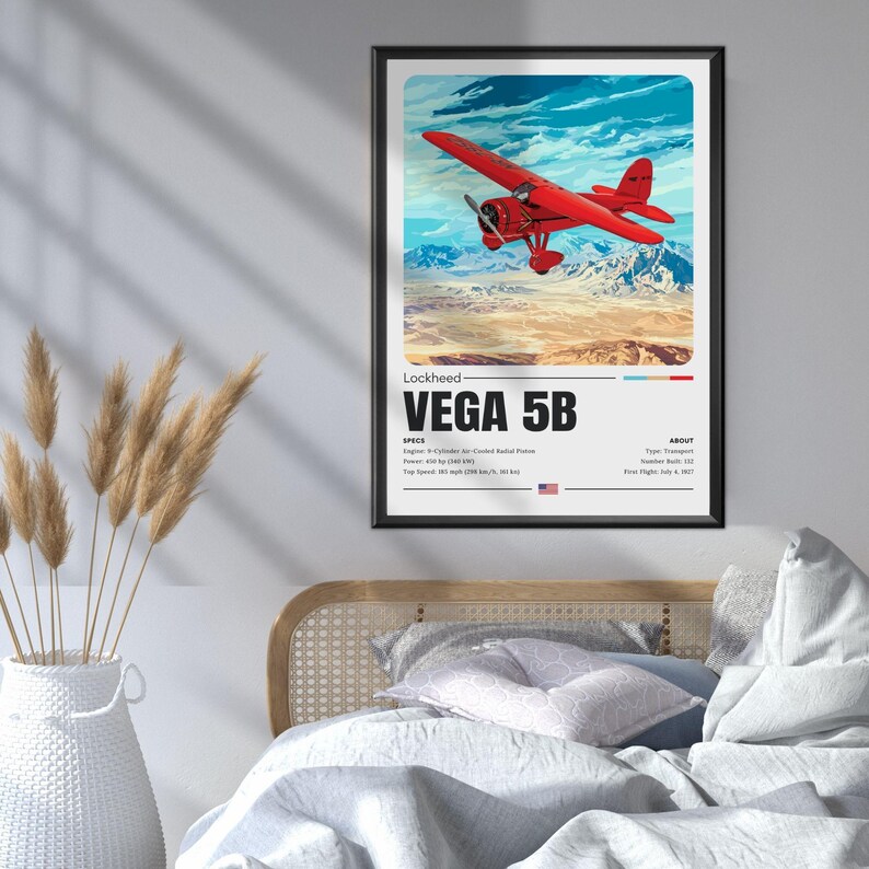 Lockheed Vega 5B Details Poster – Vintage Aircraft Close-up Painting ...