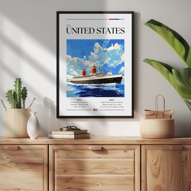 SS United States Poster, Print, Wall Art, Maritime Art, Famous Ships - Etsy