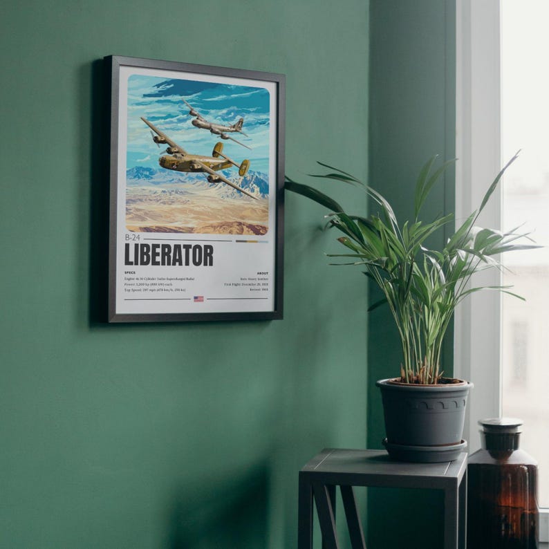 Liberator Aircraft Poster – WWII Bomber Art – Military Aviation Print ...