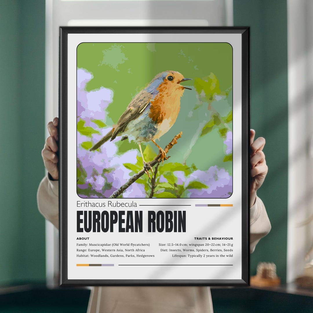 European Robin Painting – Cottagecore Bird Art Print, Nature Wall Decor ...