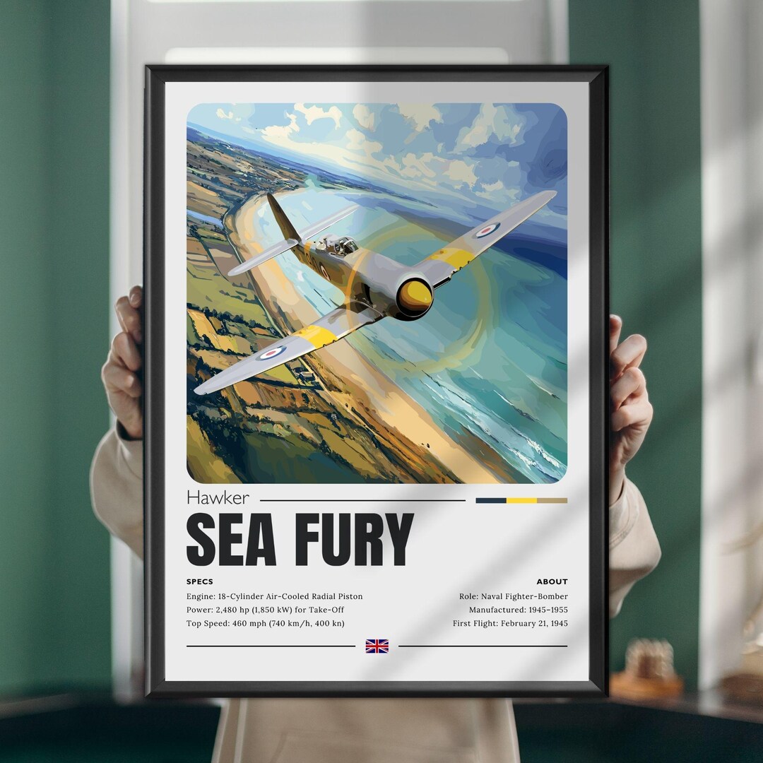 Hawker Sea Fury Print – British Naval Fighter Aircraft Poster ...