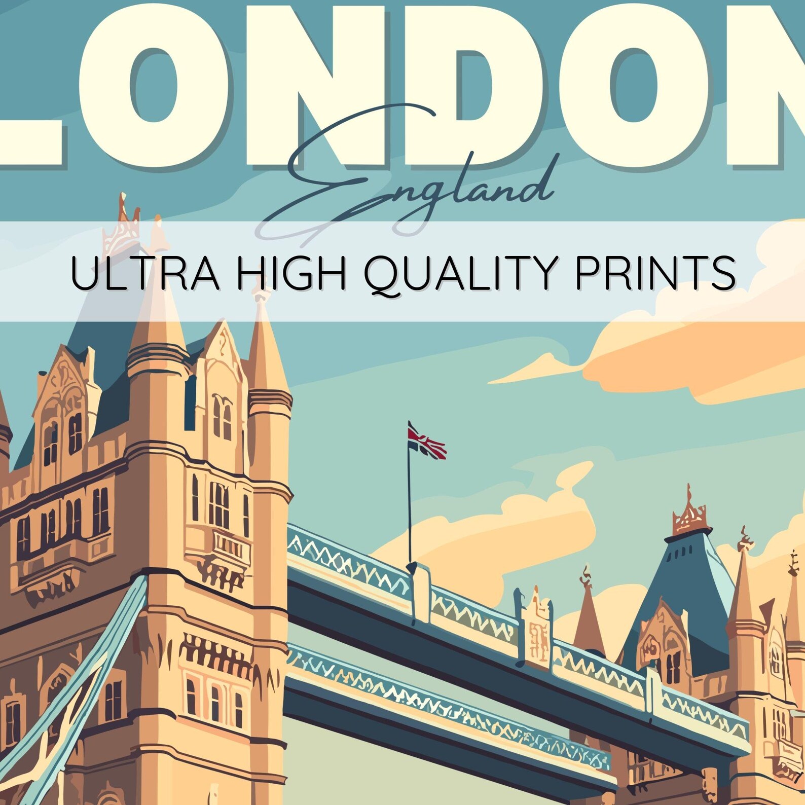 London Tower Bridge Travel Poster – Iconic UK Landmark Wall Art ...