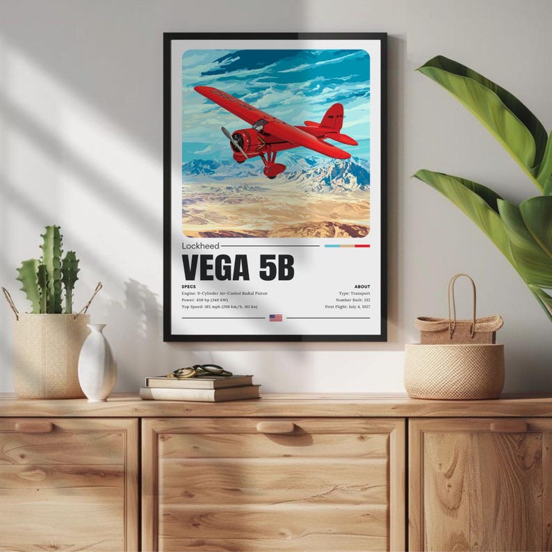 Lockheed Vega 5B Details Poster – Vintage Aircraft Close-up Painting ...