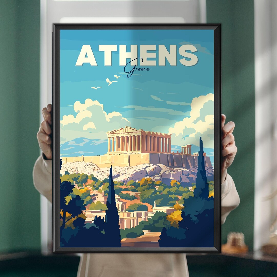 Athens Acropolis Travel Poster – Greece Wall Art, Ancient Landmark ...