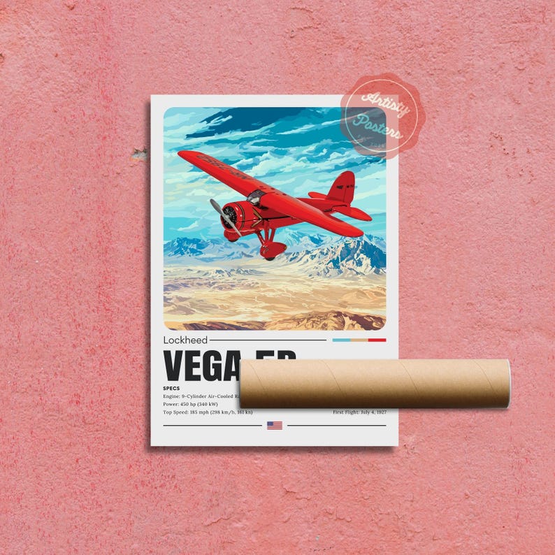 Lockheed Vega 5B Details Poster – Vintage Aircraft Close-up Painting ...