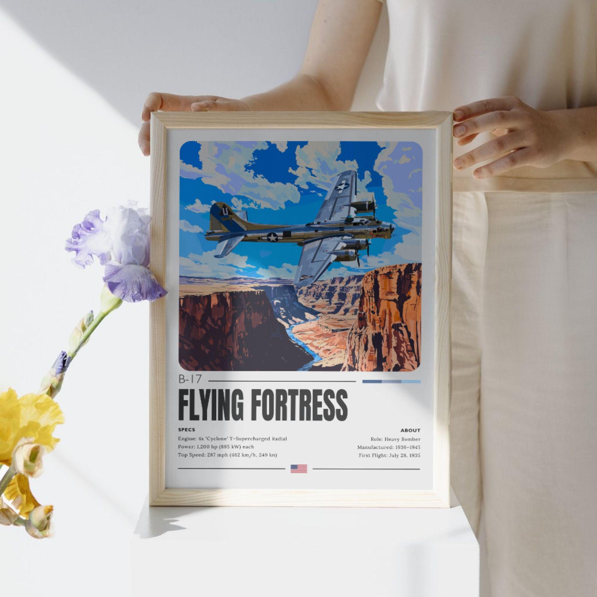 B-17 Flying Fortress Print – WWII Bomber Aircraft Poster – Vintage ...