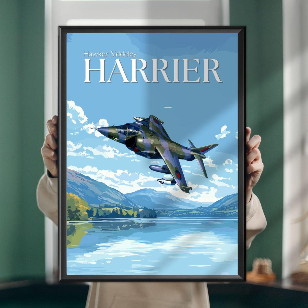 Hawker Siddeley Harrier Jet Poster – Iconic British Aircraft Over Lake ...