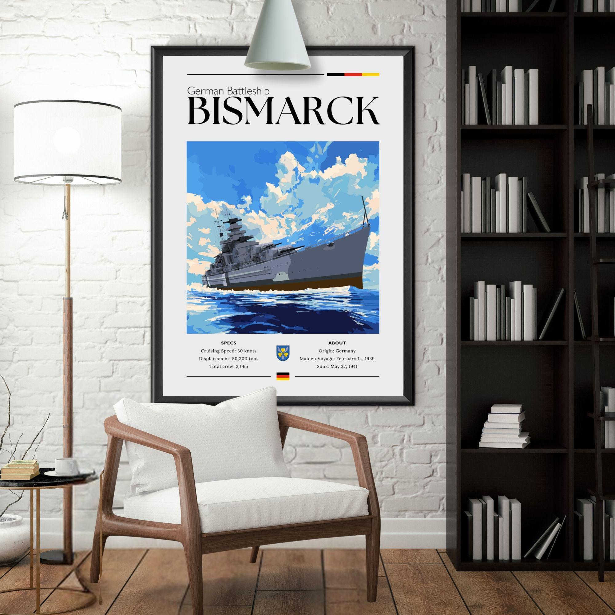 German Battleship Bismarck Poster, Print, Wall Art, Maritime Art ...