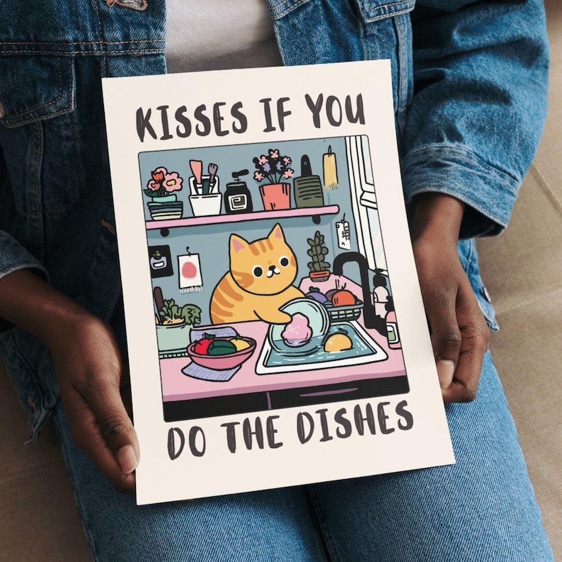 Funny Cat Kitchen Poster: Kisses If You Do the Dishes - Etsy