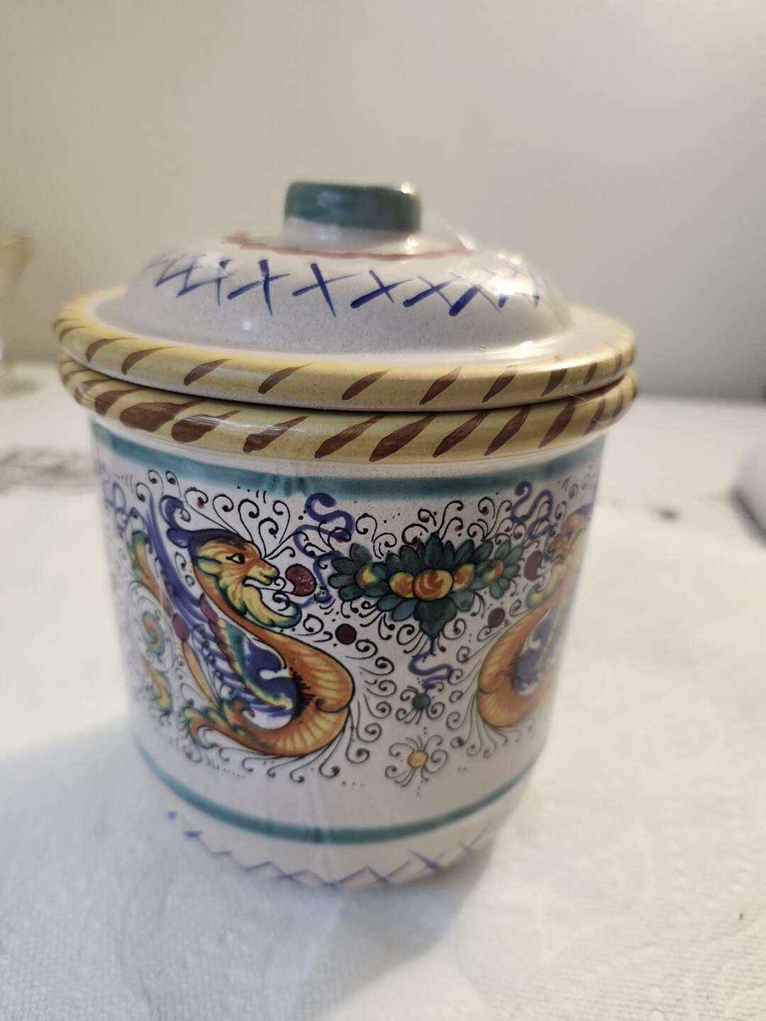Vintage Italian Deruta Raffaellesco Dip A Mano Dragon W Lid, Made in ...