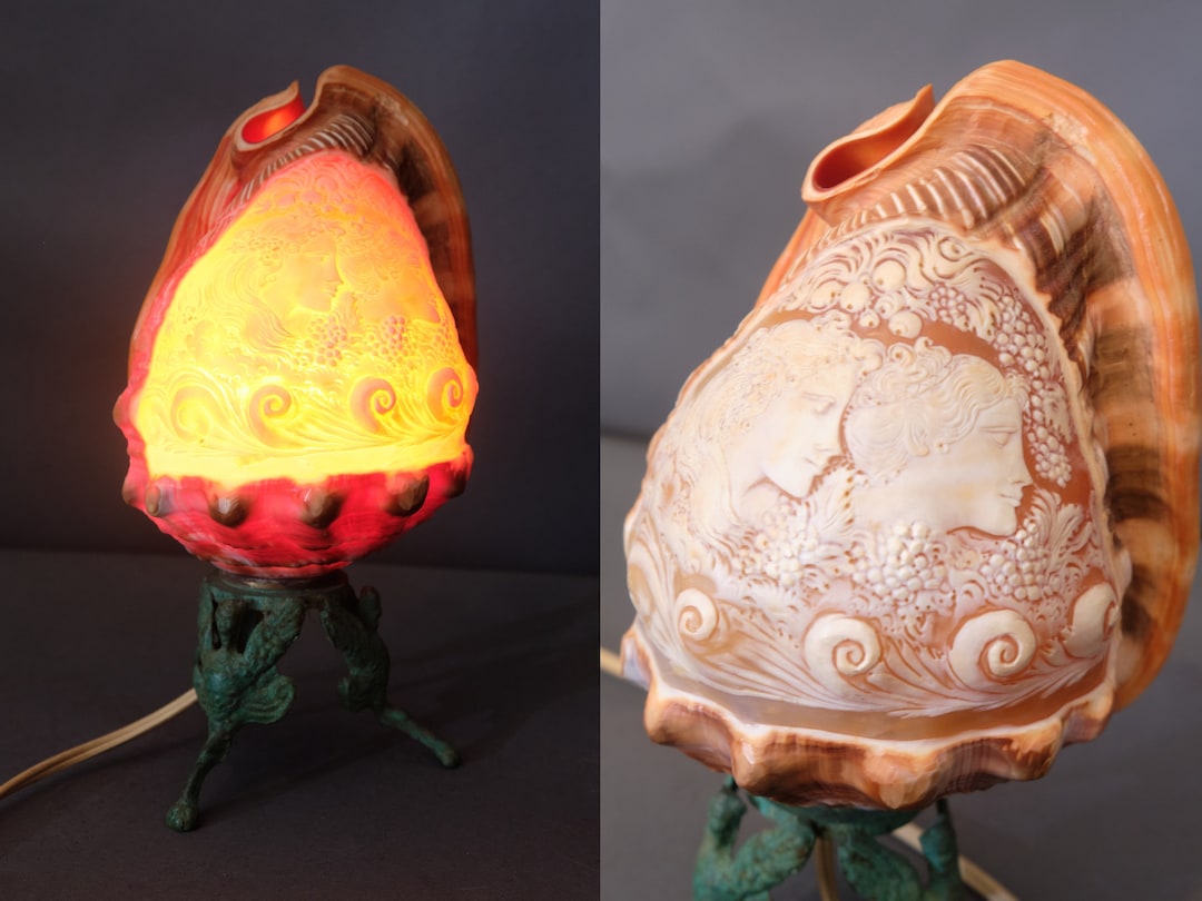 Antique Italian Hand Carved Conch Hermit Shell Cameo Lamp - Etsy