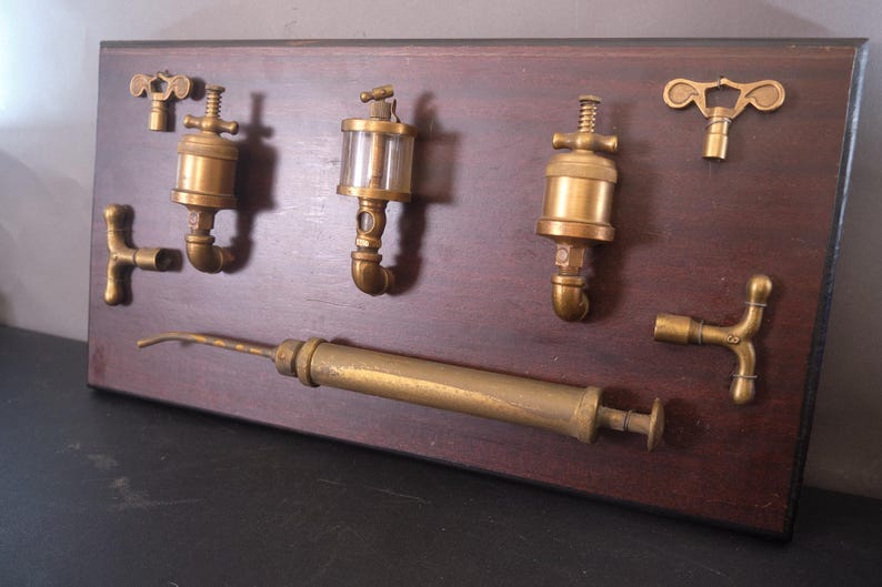 Antique Steam Engine Oilers & Valves Display Board | Industrial Art ...