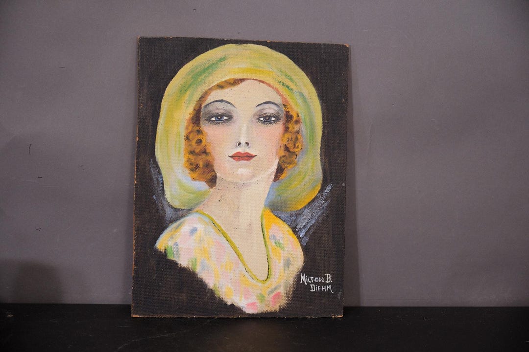 Vintage Milton B. Diehm Art Deco Portrait Painting | Signed Oil on ...