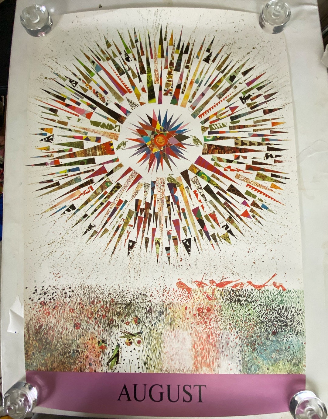 BRIAN WILDSMITH Vintage 1971 August Star & Birds Calendar Poster ~ 36 ...