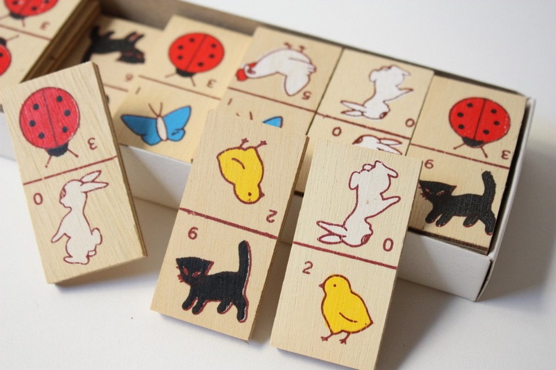 Vintage Childrens Wooden Animal Dominoes | Etsy