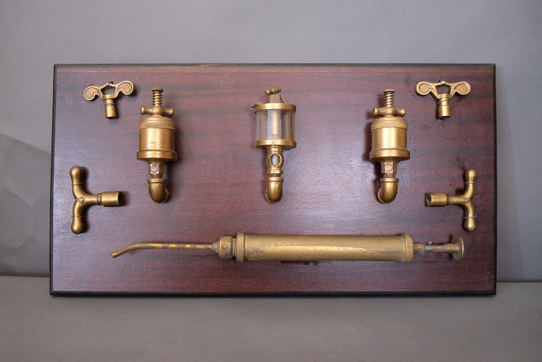 Antique Steam Engine Oilers & Valves Display Board | Industrial Art ...