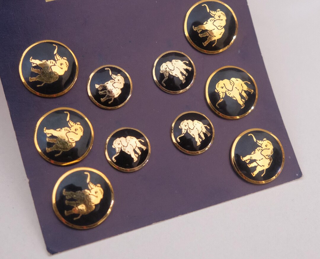 Vintage Elephant Blazer Button Gold & Black Set of 10 by La Mode - Etsy
