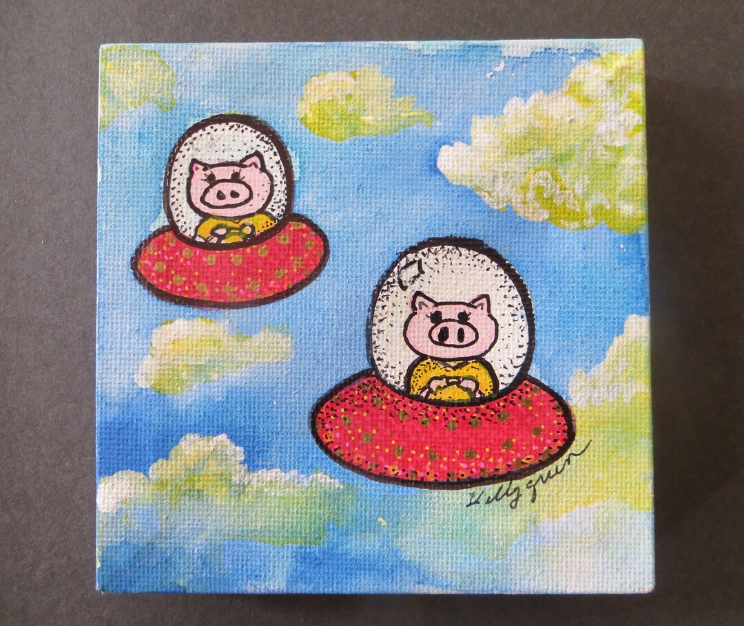 Space Hogs Tiny Framed Original by Kelly Green Pop Surreal - Etsy