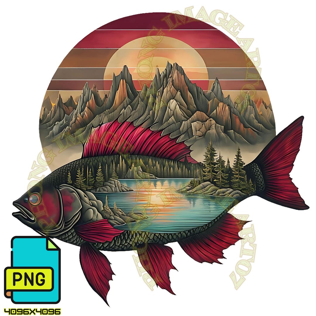 Nature Fusion Fish - Mountain and Lake Wildlife Art PNG - Etsy