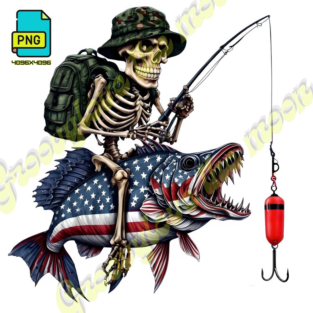Skeleton Fisherman Fishing Hunter | Fish Skeleton PNG | Funny Fishing ...