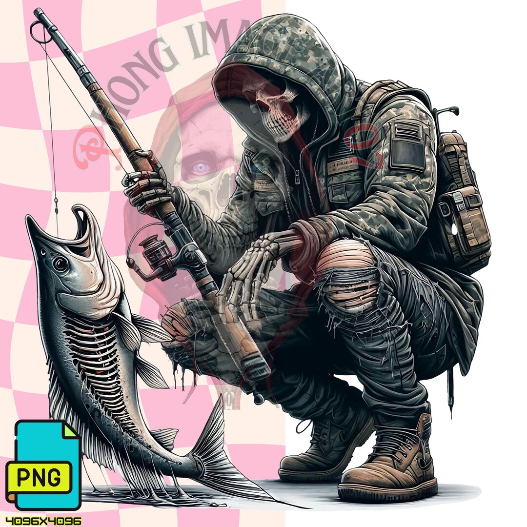 Skeleton Tactical Fisherman PNG | Dark Gothic Fishing Design | Grim ...