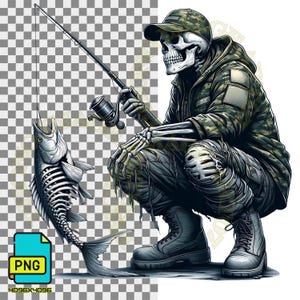 Skeleton Fisherman PNG - Grim Reaper Fishing Design - Etsy