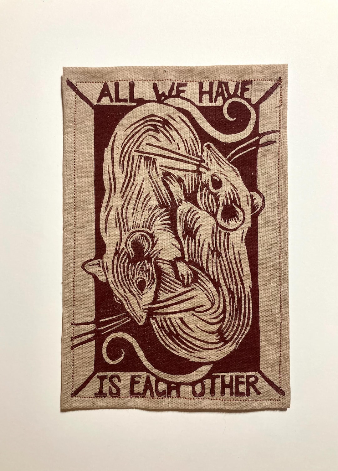 Handmade Linocut Patch - Rats / All We Have is Each Other - Etsy