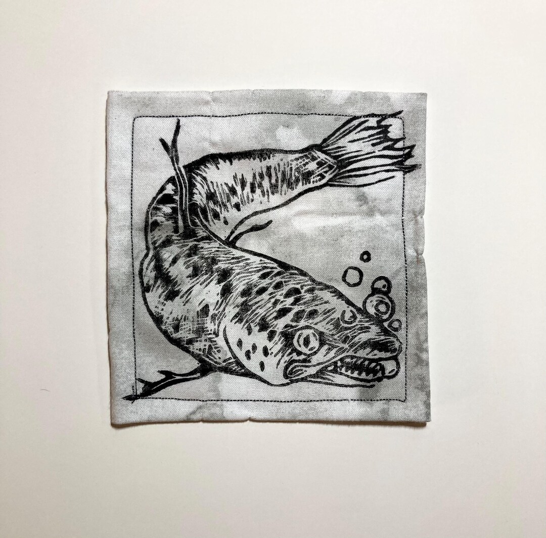 Handmade Printed Linocut Patch - Salmon - Etsy