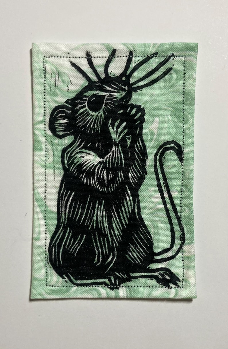 Handmade Linocut Patch - Field Mouse - Etsy